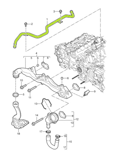 Water coolant pipe feed. Porsche 997.2 / 997.2 turbo - 9A110681001 ...