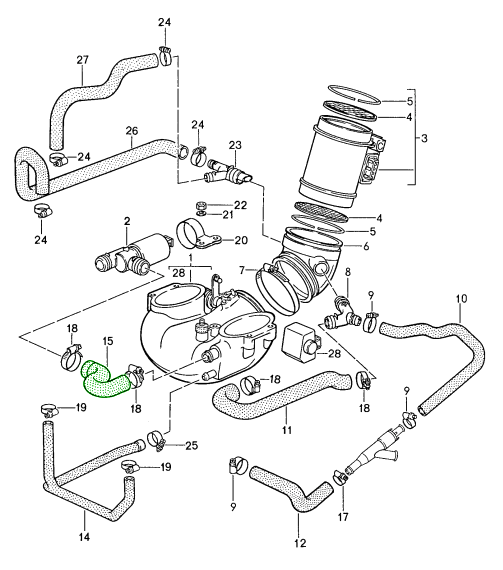 Porsche 928 Intake Distributor Throttle to Idle Control Valve Hose ...