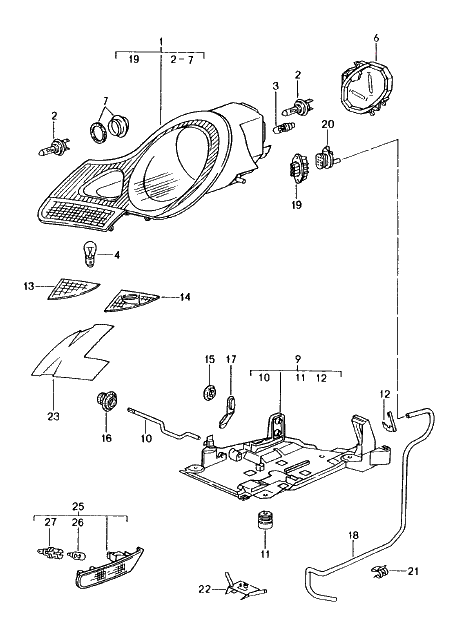 Headlamp Connector Housing. Porsche 986 Boxster / 993 / 996 ...