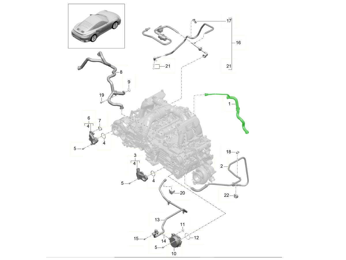 Crankcase breather hose cylinders 4-6. Porsche 991.1 turbo ...