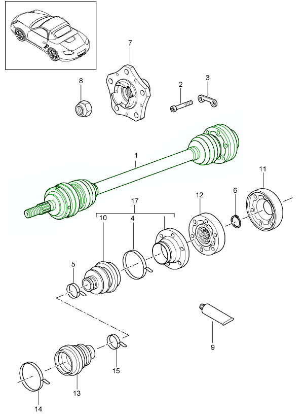 Porsche 987 Boxster Cayman Driveshaft 98733202462 98733202461 ...
