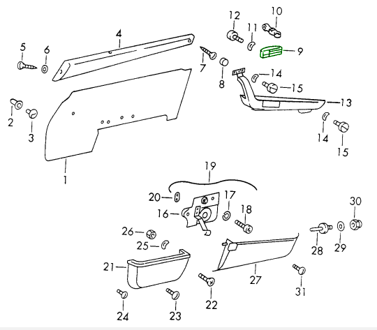 Interior door handle kit. Porsche 911 / 912 1965 tp 1973 - 90153107300 ...