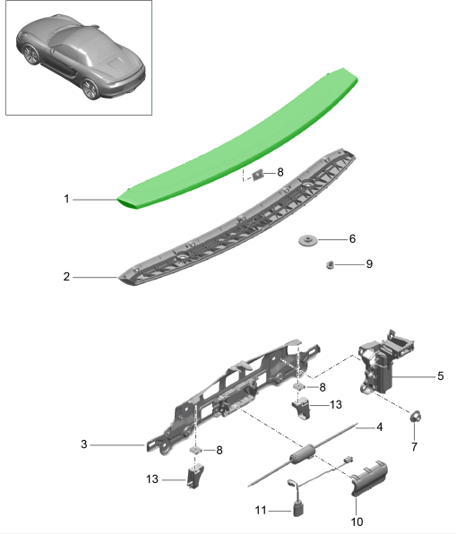 Porsche 981 Boxster Rear Wing Spoiler Lower Part 98150424111 ...