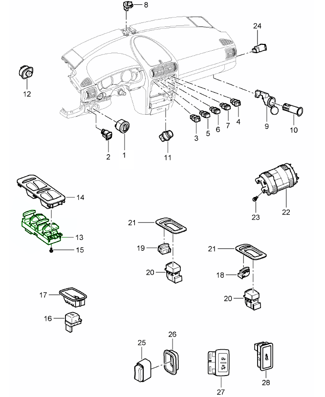 Porsche 955 957 Cayenne Driver's side door window control switch ...