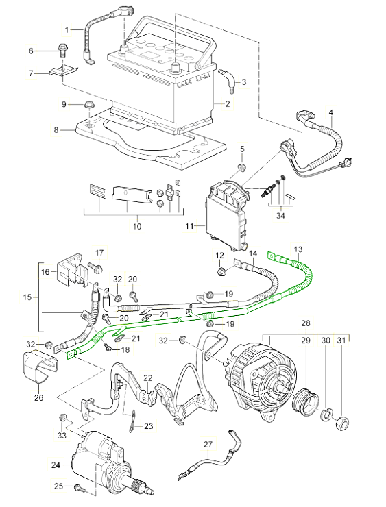Original Porsche 99761209201 Harness potential distributor to starter ...