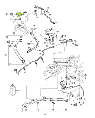 Heater hose return. Porsche 970 Panamera 3.6ltr V6 / 4.8ltr V8 ...