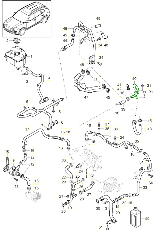 Original Porsche 95810626500 Cooling water tube for Porsche 958 Cayenne ...