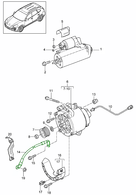Porsche 958 Cayenne Alternator ground strap 95861119910 - 95861119910 ...