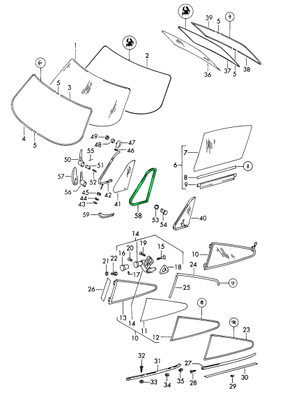 Porsche 911 Front 1/4 Glass Seal 90154293123 90154293223 - 90154293123/ ...