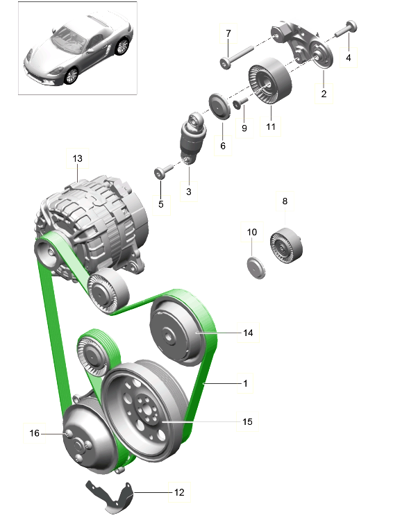 Original Porsche drive belt for Porsche 718 Boxster S and Cayman S ...