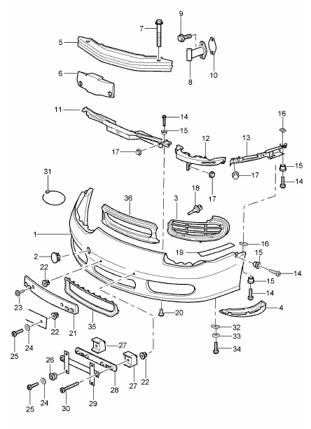 Porsche 986 Boxster 996 Front bumper central bracket 99650553101 ...