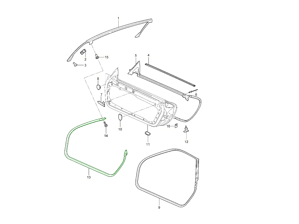 Door aperture seal. Porsche 997 Cabriolet Mk1 & MkII - 99753707509/1 ...