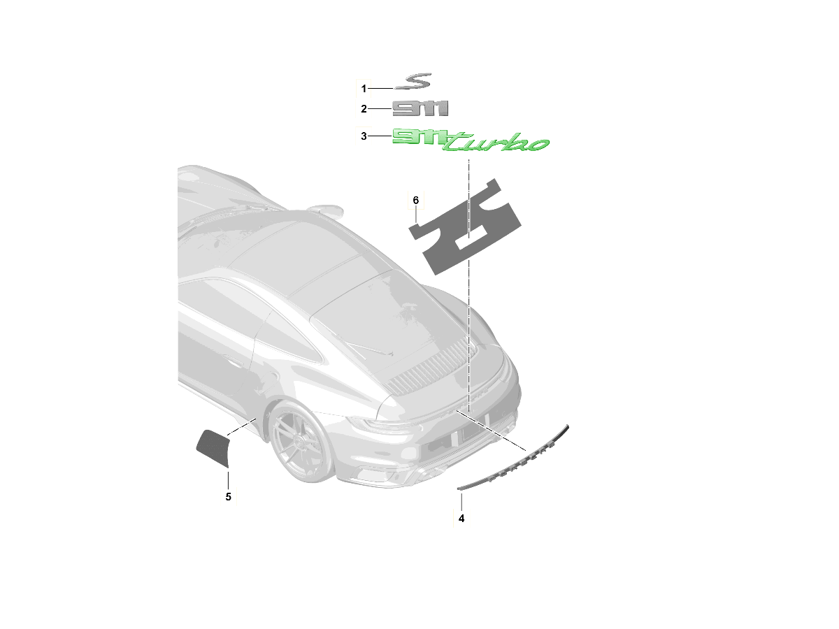 Rear badge - 911 turbo - in Silver. Porsche 992 Turbo - 992853675DOU2 ...