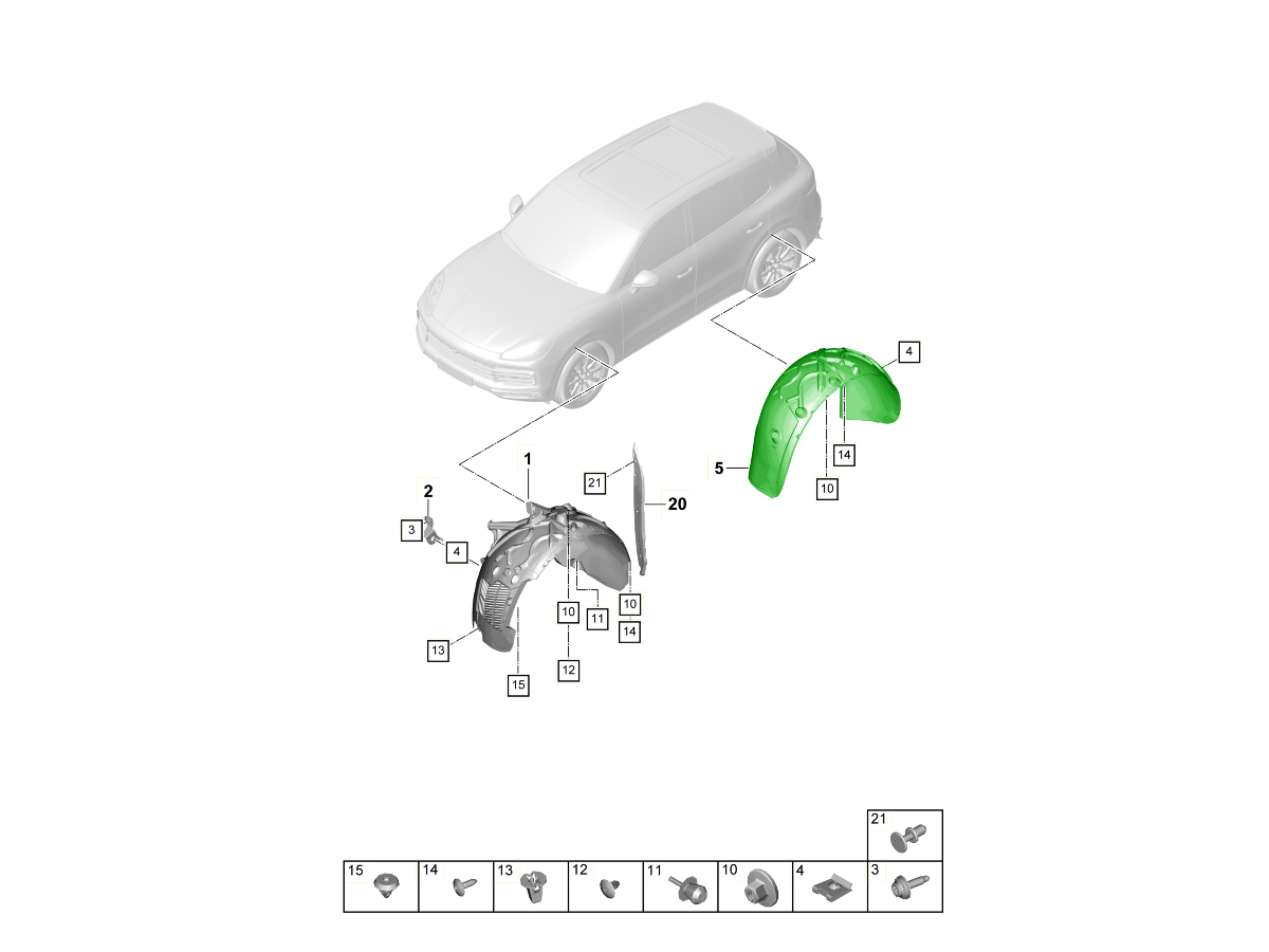 Rear wheel arch liner for Porsche 9YA Cayenne 9Y0810907C 9Y0810908C ...