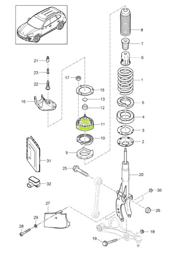 Shock absorber top strut support. Porsche 958 Cayenne - PAA412321 ...