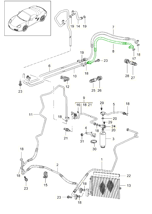 Porsche 987 Boxster Air conditioning refrigerant discharge hose ...