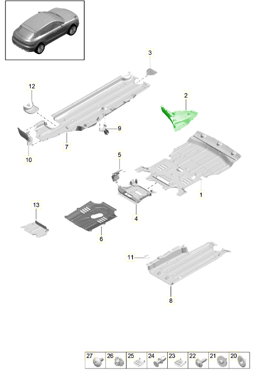 Original Porsche 95B825101G1E0 95B825102G1E0 Front side shield lining ...