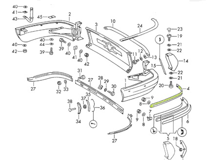 Rear bumper moulding trim narrow. Porsche 911 1965-68 90150504300 ...