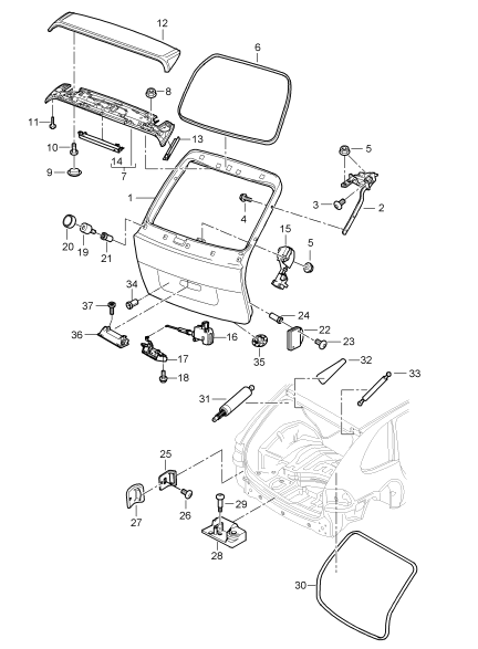 Porsche 957 Cayenne Rear lid release cable 95551153501 - 95551153501 ...
