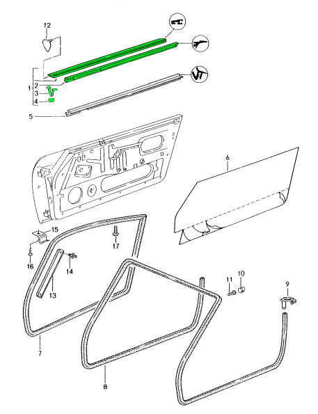 Porsche 993 Window Upper Rail with Rubber Seal 9935310410270K ...