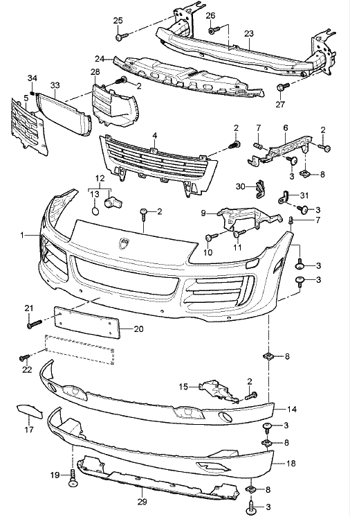 Front Bumper Guide Rail. Porsche 957 Cayenne - 95550504910 | Design 911