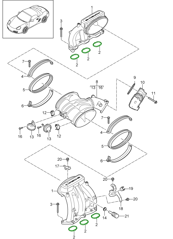 Porsche Boxster Cayman Intake manifold gasket 9A111021521 - 9A111021521 ...