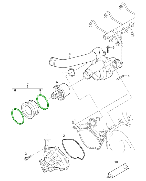 Porsche Cayenne Engine coolant thermostat housing seal 94810670700 ...