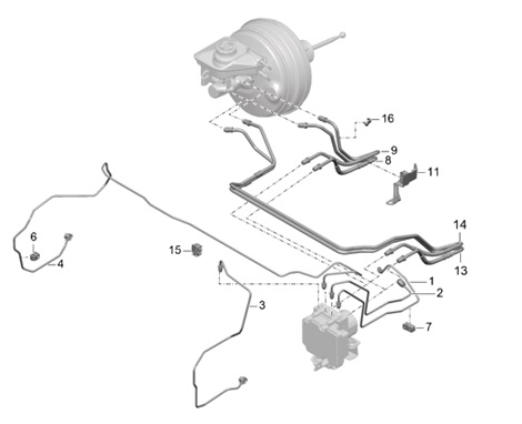 Brake line master cylinder to ABS unit RHD. Porsche 981 / 718 / 991 ...