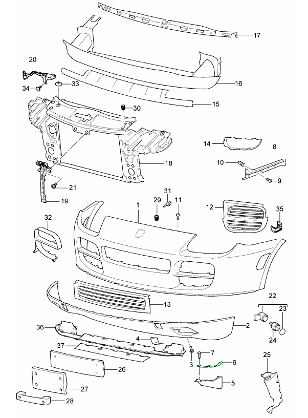 Porsche 955 Cayenne Front spoiler reinforcement strip 95550581900GRV ...