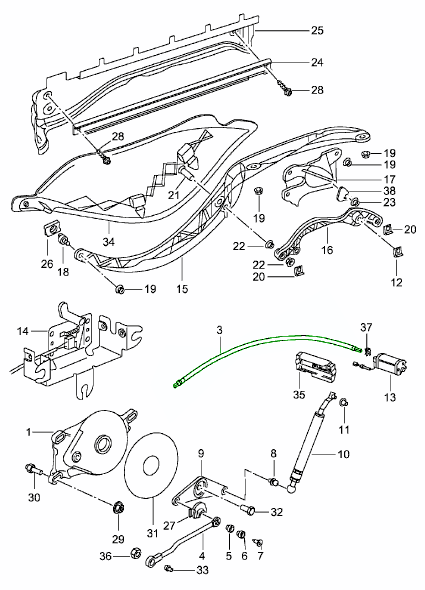 Porsche 986 Boxster Pliable shaft cable for cabriolet hood ...