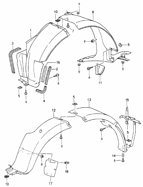 Wheel Arch Liner Front Back Porsche 993 (no. 99350420400 / 99350420300 ...