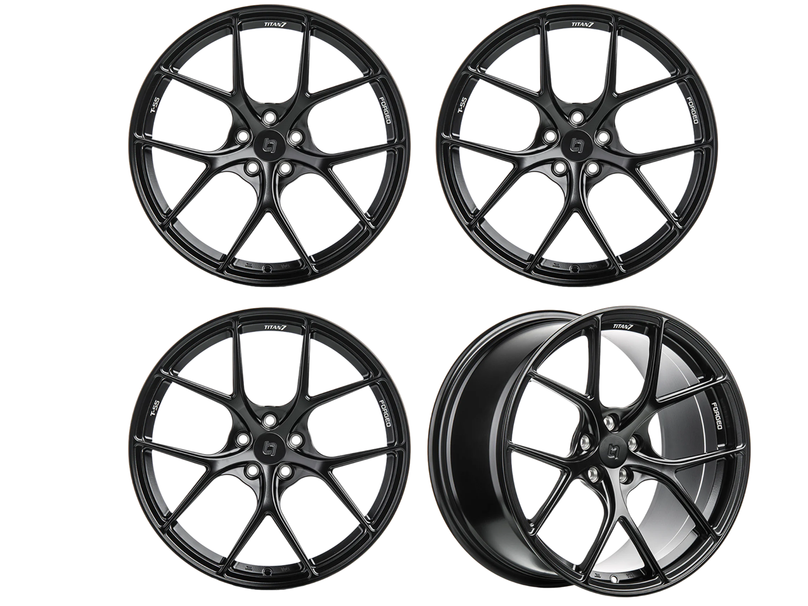 Titan 7 Forged T-S5 Split 5 Spoke Alloy Wheel Set Machine Black 19". Porsche 987 / 981 / 718 ...