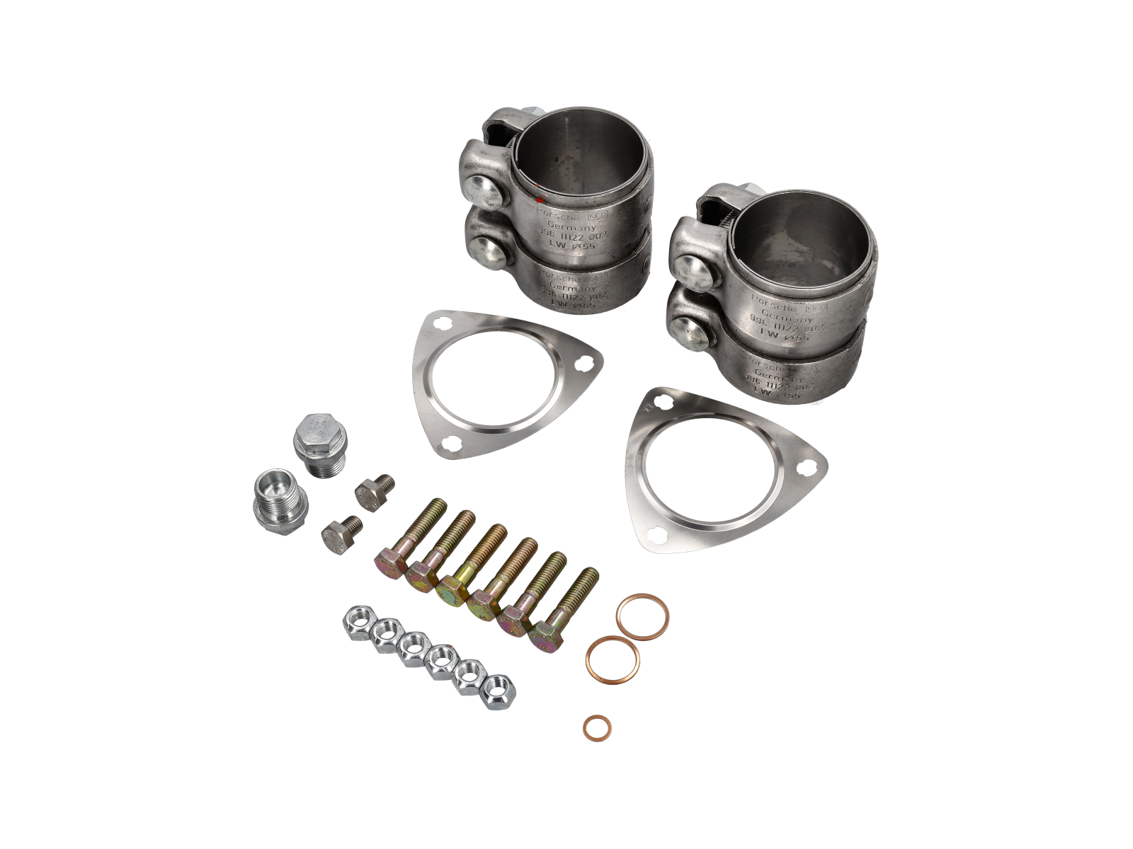Exhaust Catalysts Fitting Kit with Titanium clamps. Porsche (911) 996 ...