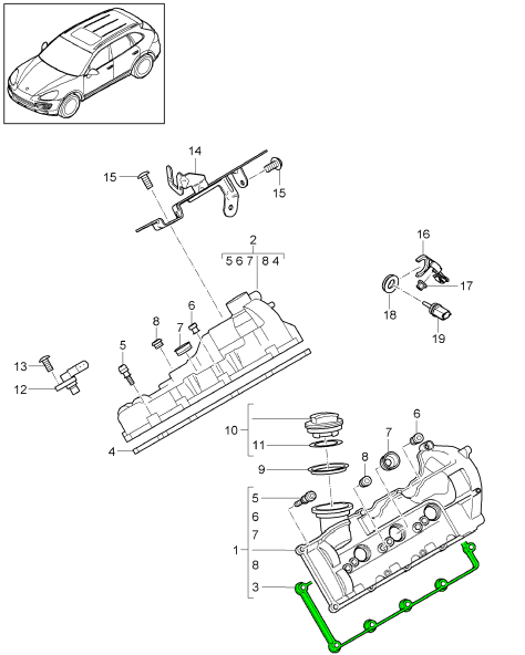 Porsche Cayenne Engine Valve Cover Gasket 95810523110 - 95810523110 ...