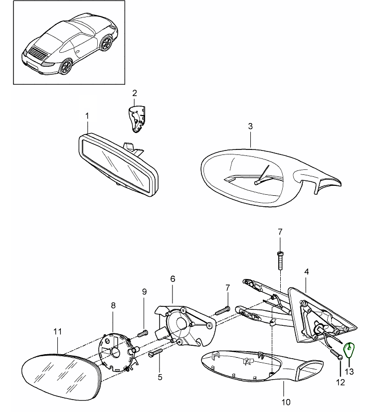 Porsche 997 Boxster Cayman Door mirror base gasket 99753773300 ...