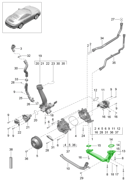 Porsche 991 Water pmup tube 9A210602500 - 9A210602500 | Design 911
