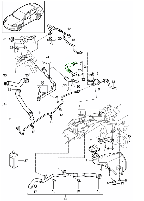Porsche 970 Panamera Engine coolant hose Supply 97010642500 ...