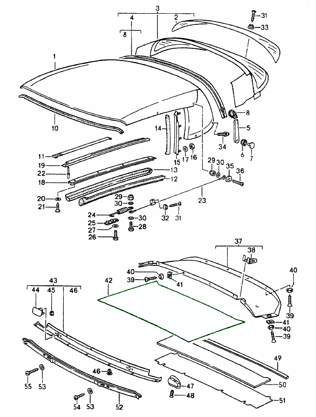 911561050002FX Cabrio roof lining Black Porsche 964 Cabrio ...