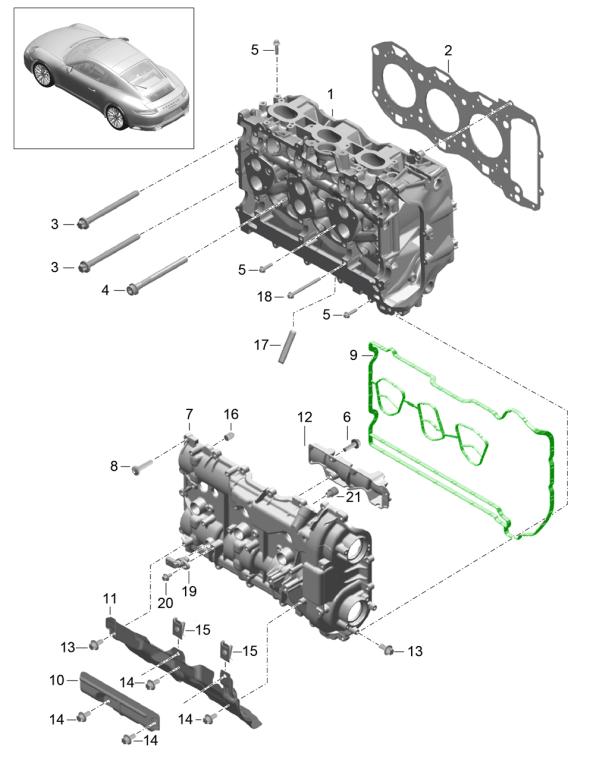Porsche 991 Carrera Valve cover gasket 9A210557100 and 9A210558100 ...