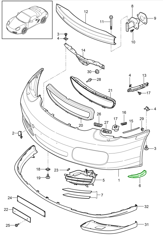 9875055260101C 9875055250101C Front Bumper Cover 987 Boxster ...