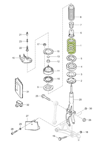 Coil spring front pair. Porsche 958 Cayenne - 95834353340504 | Design 911
