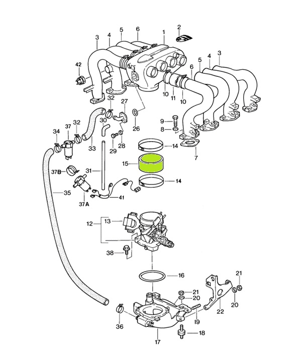 Inlet manifold connecting hose. Porsche 928 1978-86 - 92811024300 ...