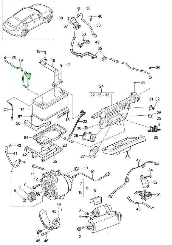 Porsche 970 Panamera Battery ground cable 97061104310 - 97061104310 ...