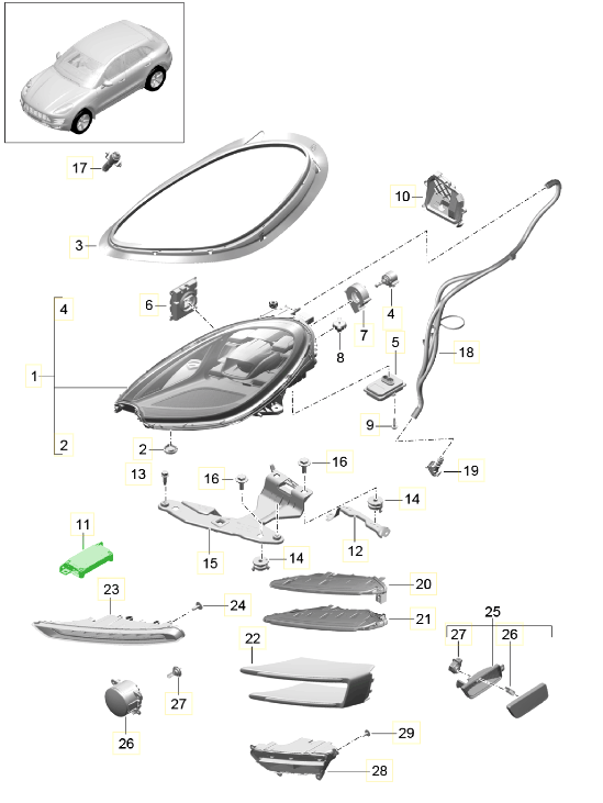 Original Porsche PAA941597 7PP941597B LED daytime running lights ...