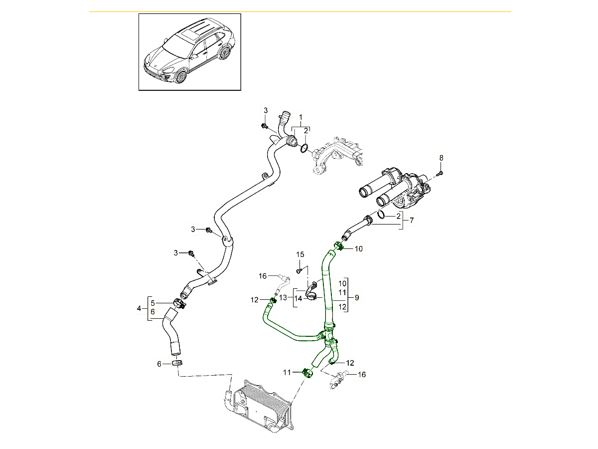 Porsche 958 Cayenne Water coolant return hose 94610605152 - 94610605152 ...