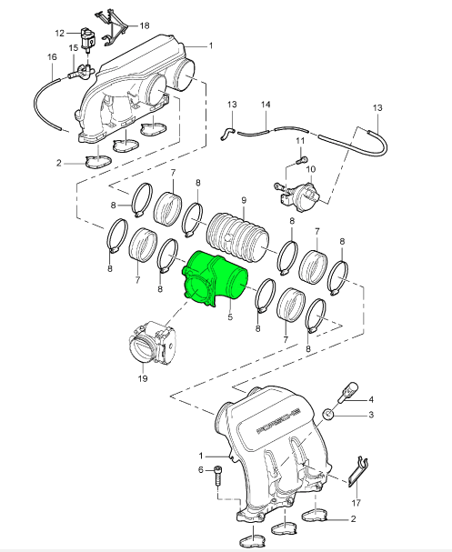Porsche 996 997 Air Intake Distributor Tube 99611011601 - 99611011601 ...
