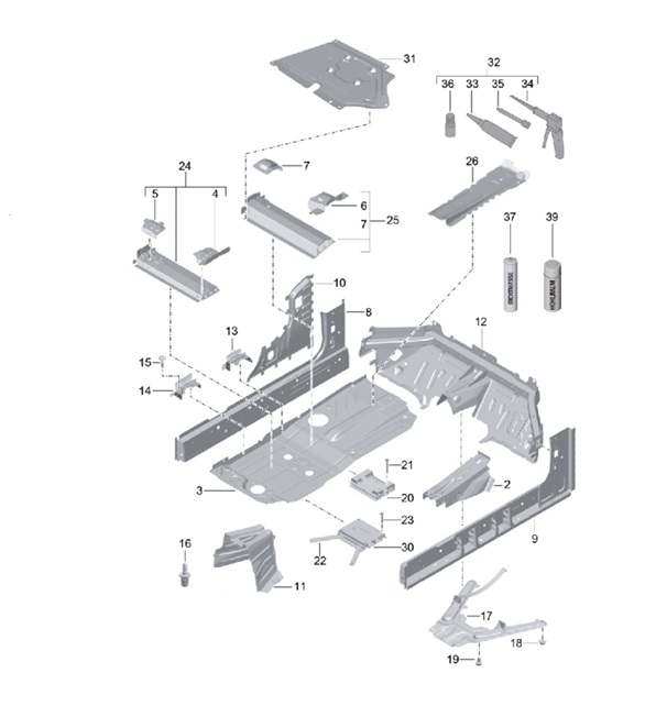 Hex head bolt M10x70 for floor pan mount. Porsche 991 / 991 turbo ...