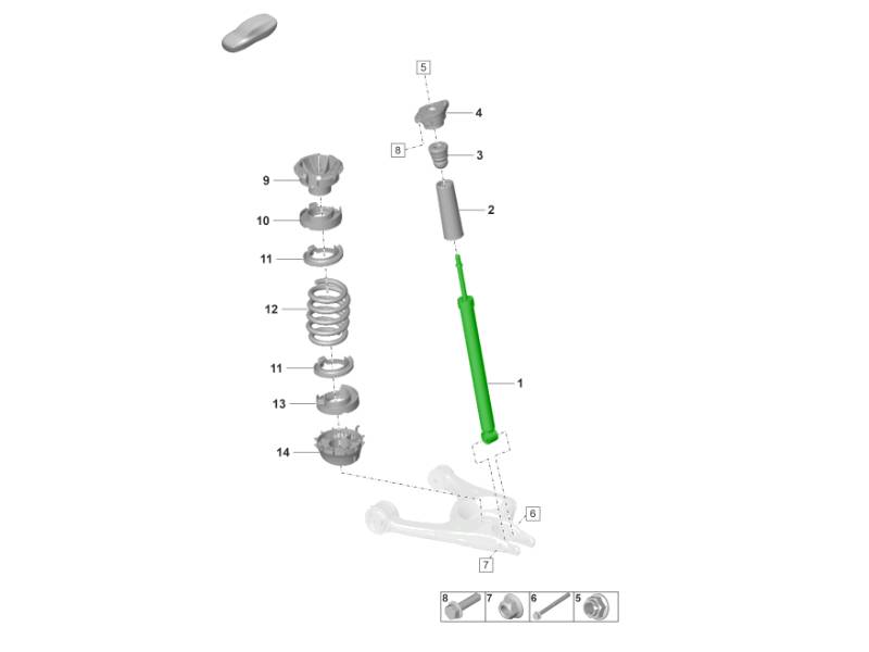 Rear shock absorber strut for PASM cars. Porsche Panamera 971 2017-23 ...