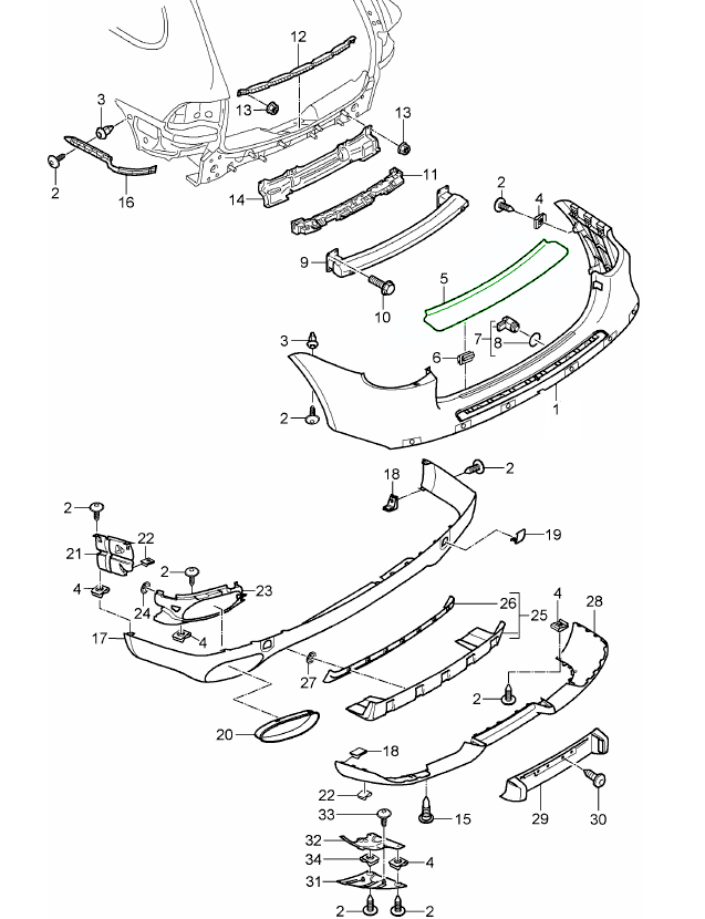 Porsche 957 Cayenne Rear bumper cover 95550578711 - 95550578711 ...