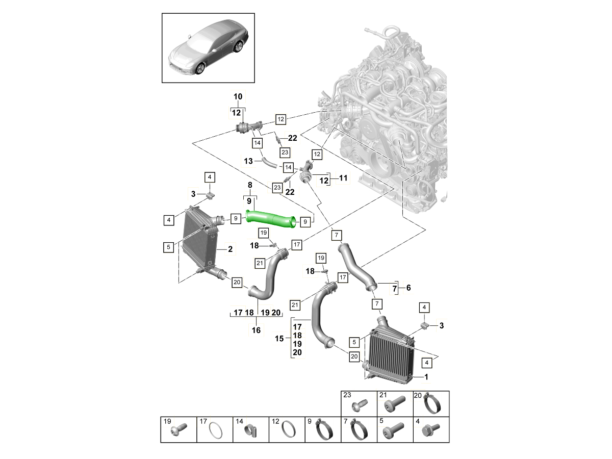 Charge oil cooler pressure pipe Right upper Porsche 971 Panamera 2.9L ...